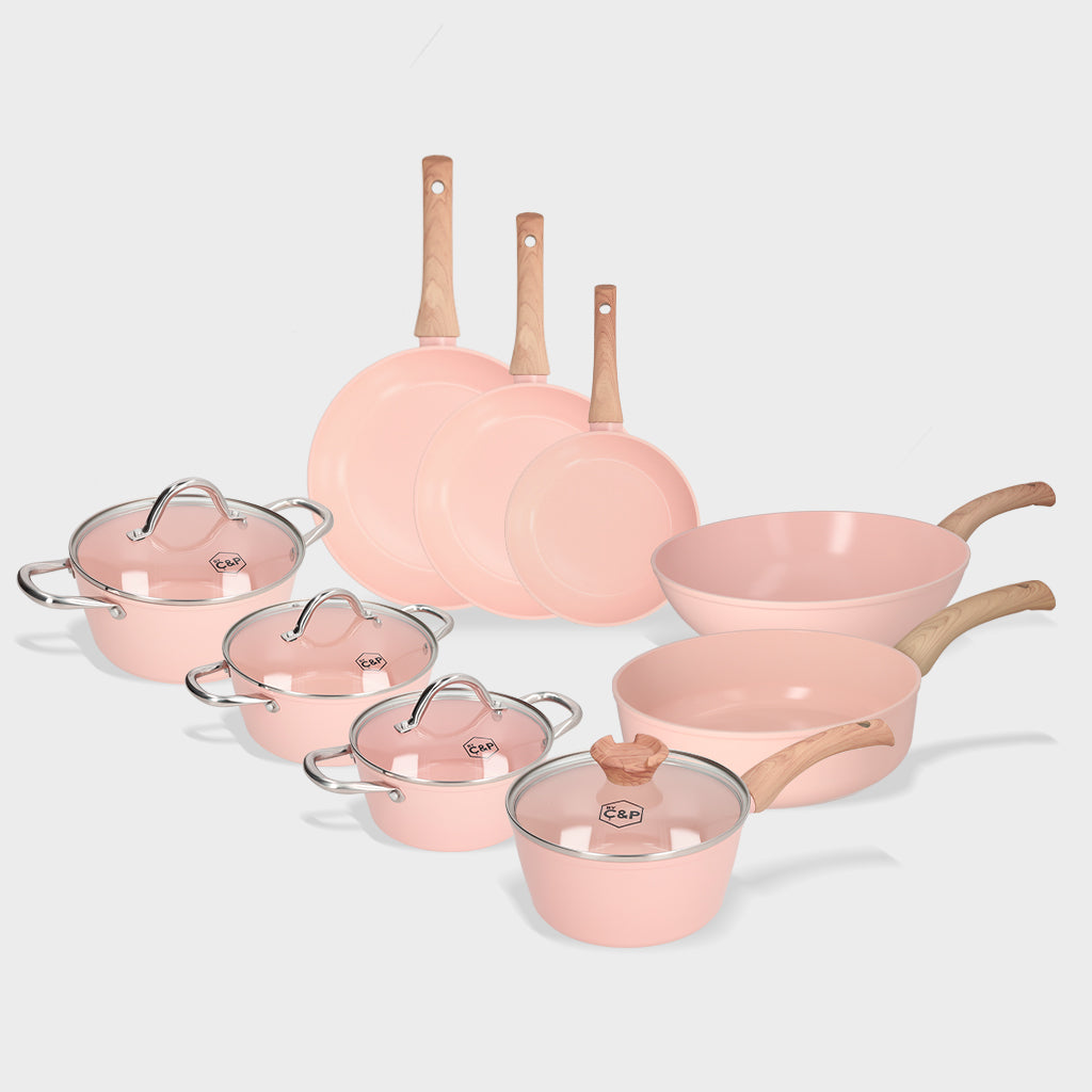 Pink pan set 9-piece PFAS-free | Go Ivory By C&P – Cook & Pan